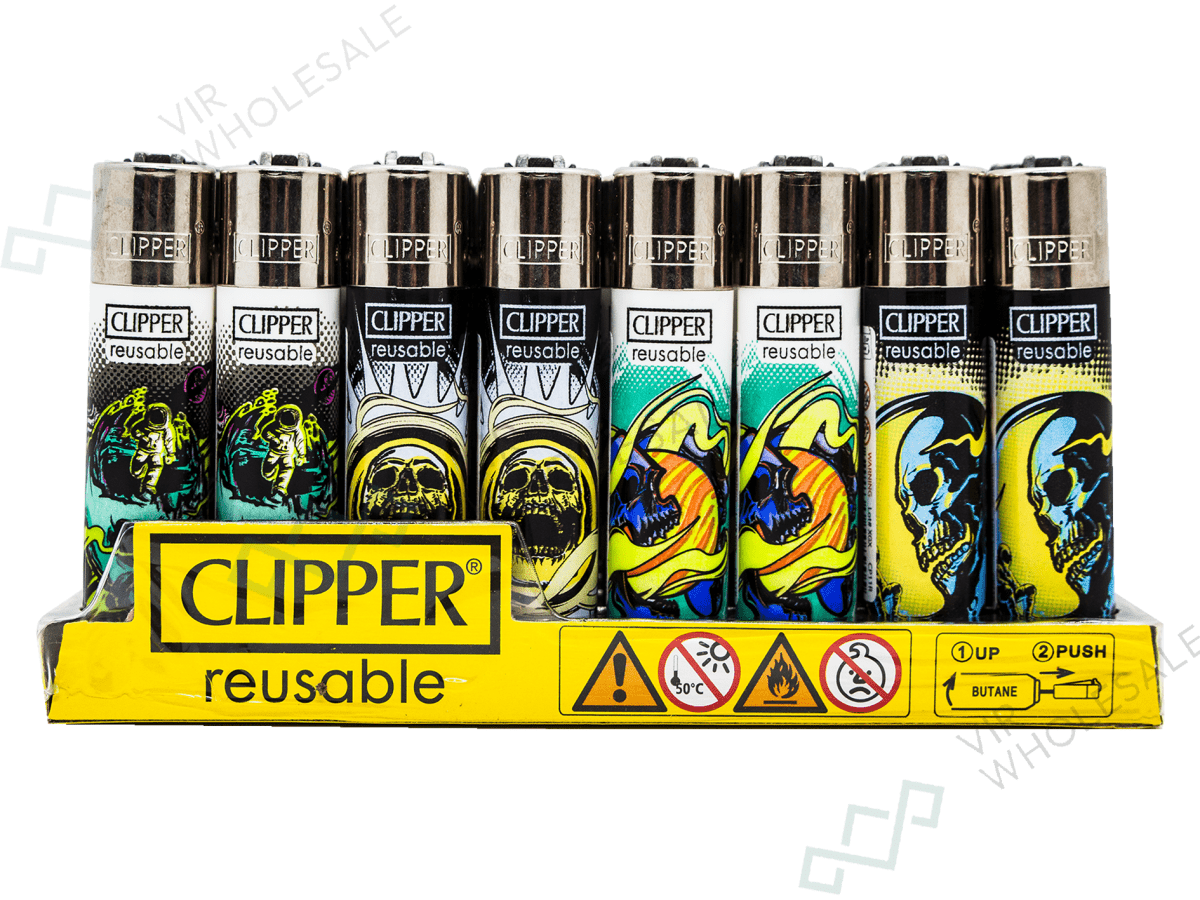 CLIPPER Lighters Printed 48's Various Designs -Astro Skulls — VIR Wholesale