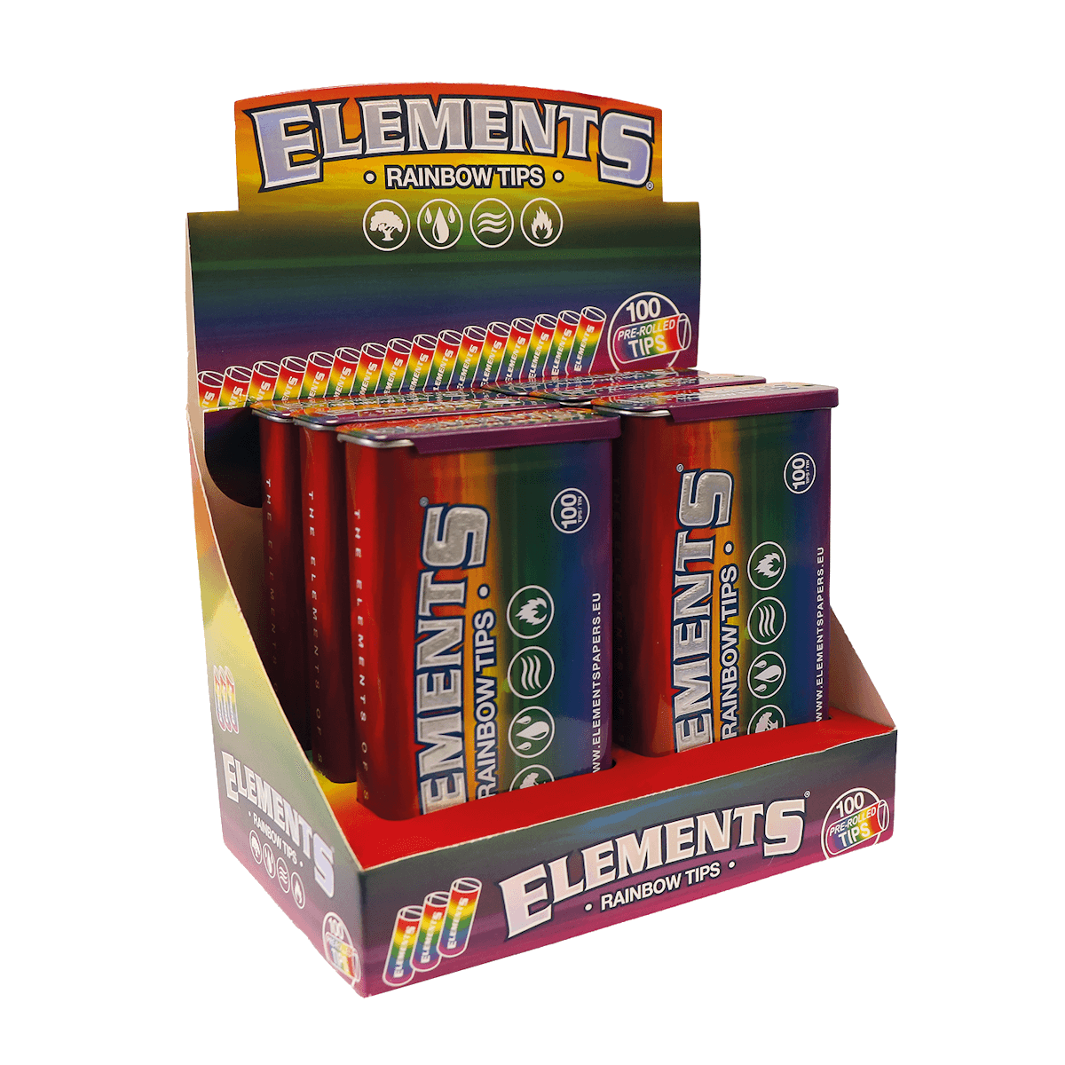 ELEMENT RAINBOW PREROLLED TIPS IN TIN (100'S) — VIR Wholesale