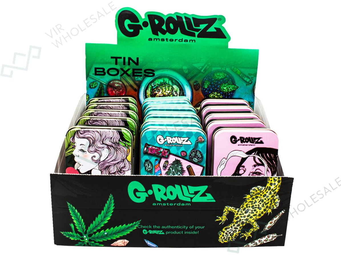 G-ROLLZ | Storage Tins - 15 Per Box - 3 Designs - Display 1 — VIR Wholesale