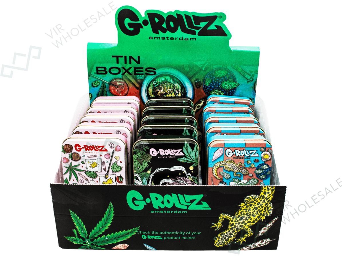 G-ROLLZ | Storage Tins - 15 Per Box - 3 Designs - Display 2 — VIR Wholesale