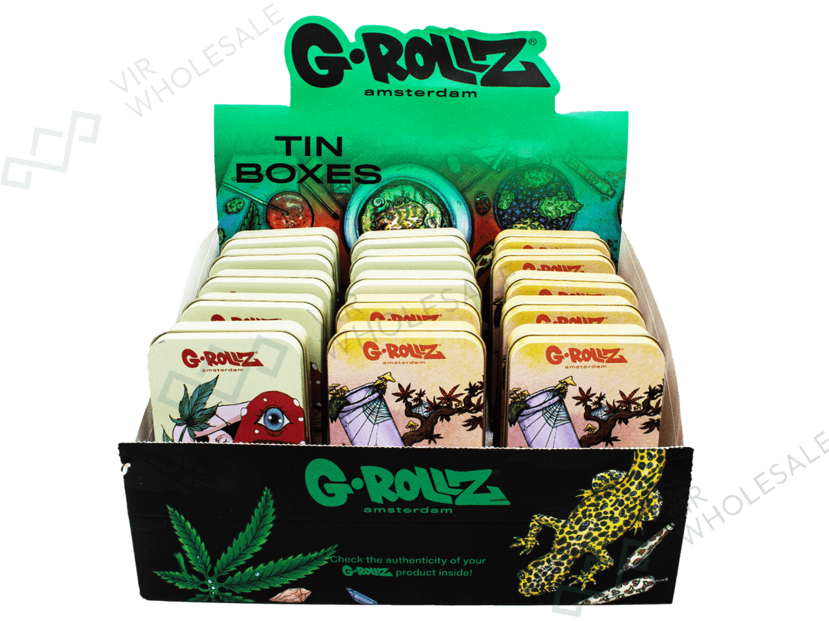 G-ROLLZ | Storage Tins - 15 Per Box - 3 Designs - Display 3 — VIR Wholesale