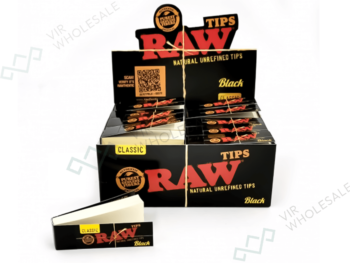 RAW Black Classic Standard Rolling Tips - 50 Per Box — VIR Wholesale