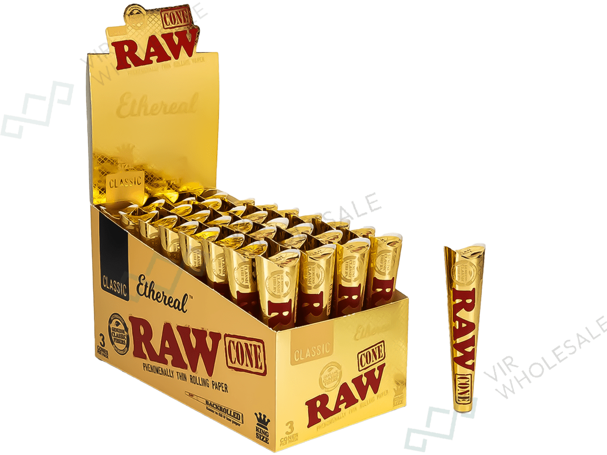RAW Ethereal (Gold) King -Size - 3 Pack Cones – Full Box (32 Packs ...