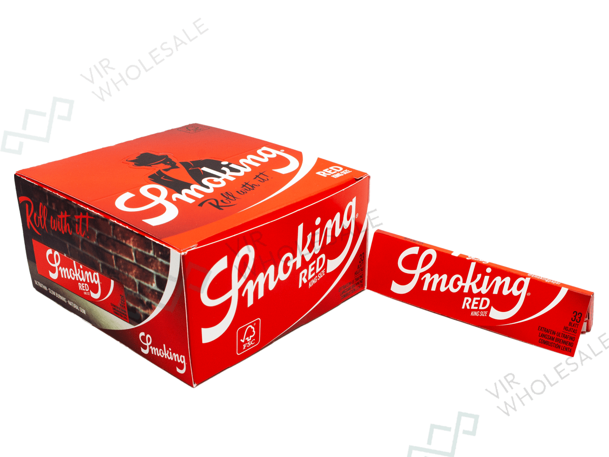 SMOKING - Red King Size Rolling Papers Full Box Of 50 — VIR Wholesale