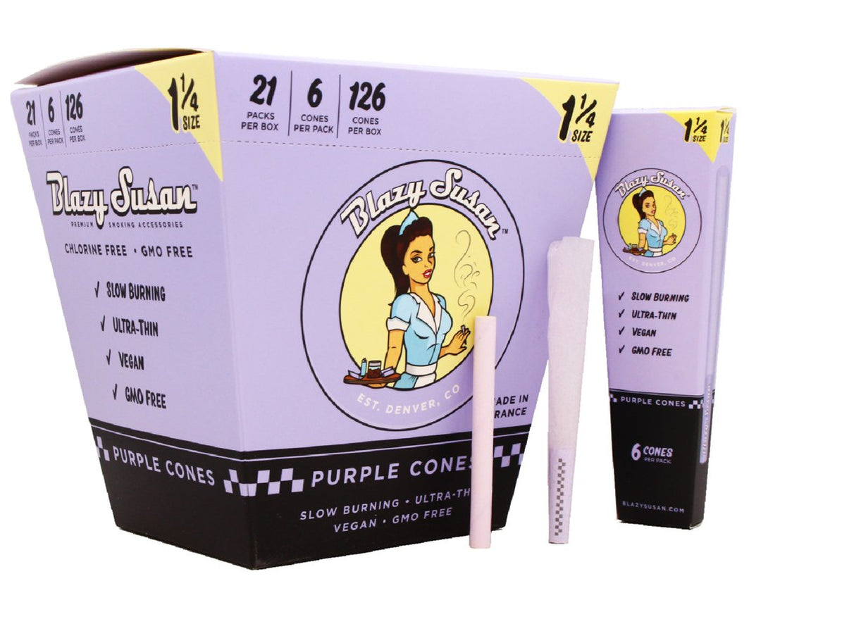 BLAZY SUSAN Purple Pre-Rolled Cones – Full Box 1¼ - 6 Pack — VIR Wholesale