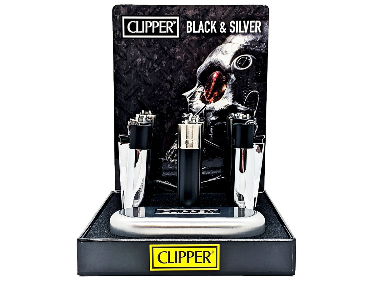 Metal Black & Silver CLIPPER Lighter With Case - 12 Per Box — VIR Wholesale