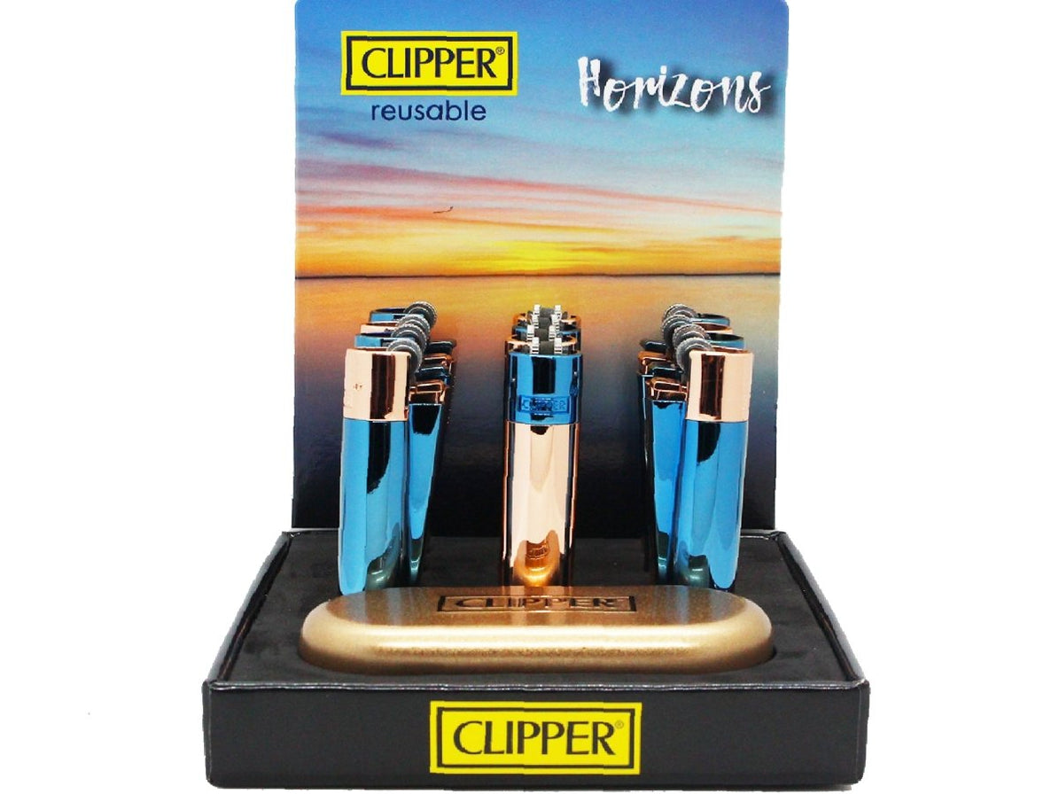 Metal CLIPPER Horizons Lighter With Case 12 Per Box (Peach & Blue ...
