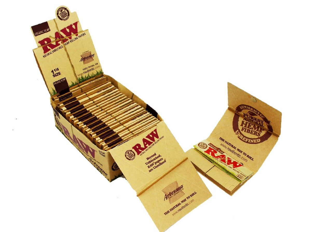 RAW Organic Artesano 1¼ Rolling Papers Tips & Tray Full Box — VIR Wholesale